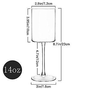 Red or White Wine Square Glasses With Stem set of 4-14oz Crystal Unique Modern Design - Large Long Stem wine glass Hand made 100% Lead-free glass - Entertaining Drinkware