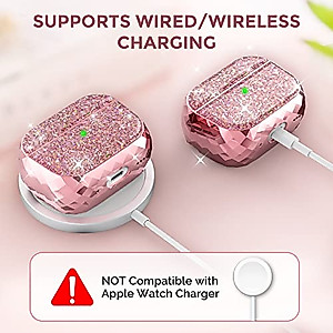 AhaStyle AirPods Pro 2 Case Cover (2023/2022) for Women Girls Luxury Glossy Hard-Shell Protective Case Cover Compatible with Apple AirPods Pro 2nd Gen (USB-C/Lightning Cable) Charging Case(Rose Gold)