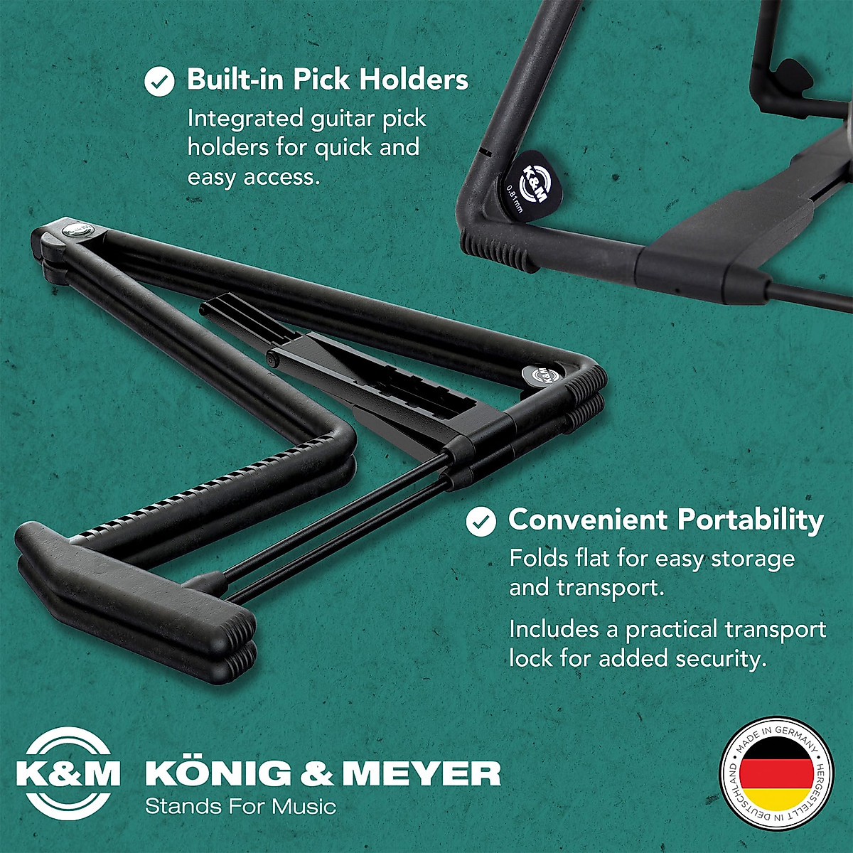 K&M - König & Meyer 17580.014.55 - Heli 2 Guitar Stand - Folding A-Frame for Acoustic Guitars - Adjustable and Collapsible – Sturdy and Durable - Professional Choice - German Made - Black