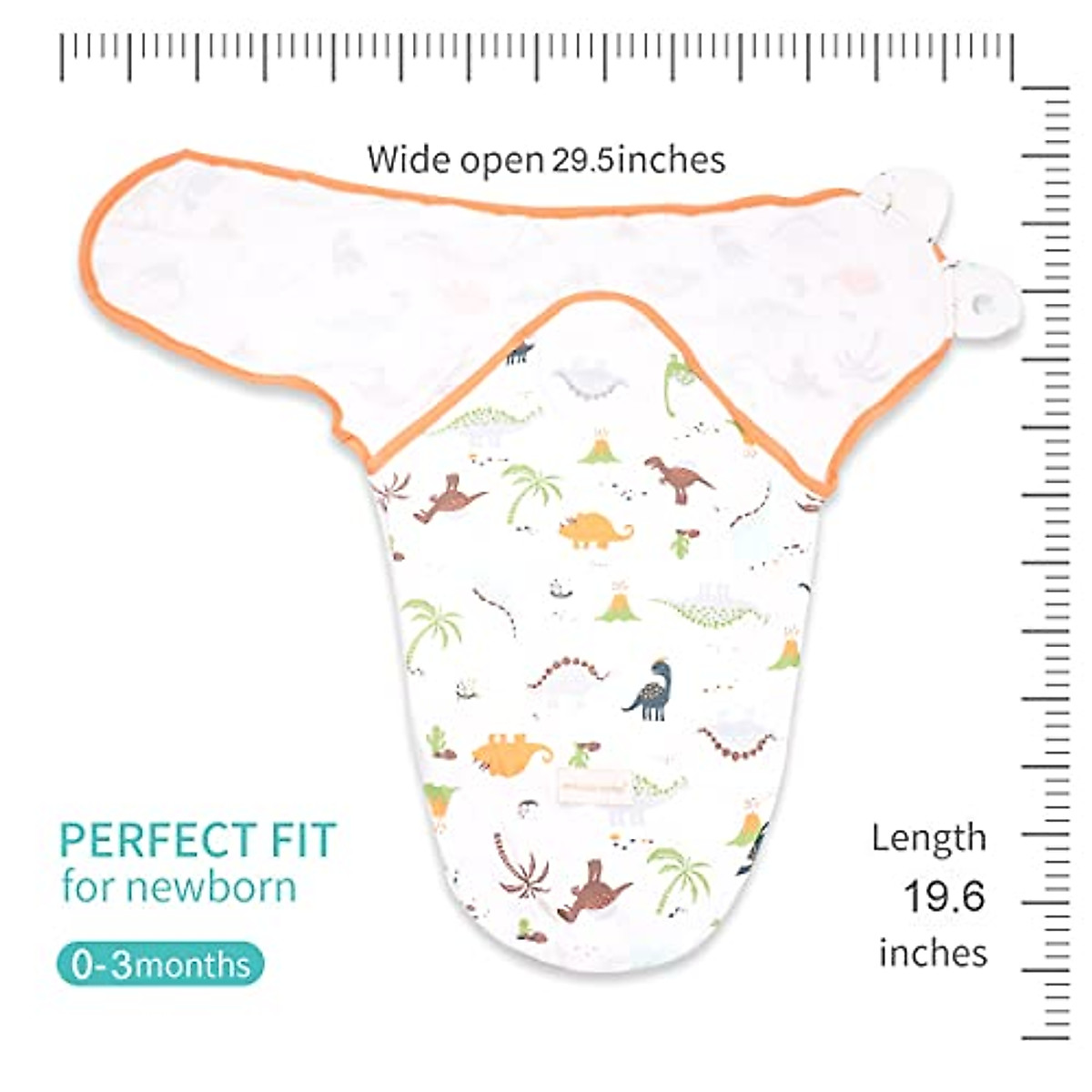 Hooyax Swaddle Blanket for Baby Boys and Girls, Cotton Swaddle Wrap Adjustable Sleep Sack for Newborn Baby, 3 Pack, Navy+Orange Stripe+Dinosaurs Small(0-3 Month)