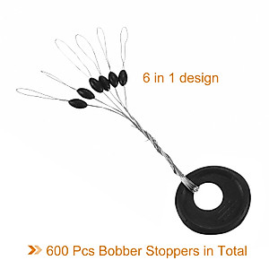 PATIKIL Fishing Rubber Bobber Beads Stoppers, 600 Pieces 6 in 1 Float Sinker Stops Oval Shape S Size for Fishing Line, Black