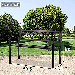 Garden Bench Patio Bench Metal Bench, Outdoor Porch Bench with Armrests Black Park Bench Cast Iron Sturdy Steel Frame Furniture Chair for Park Yard Front Porch Path Lawn Work Entryway, 400lbs