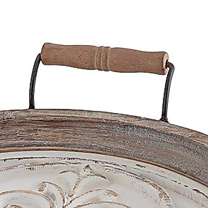 Kate and Laurel Hillrose Round Wooden Tray, 18 inch Diameter, Rustic Brown and White, Decorative Tray for Serving, Display, and Storage