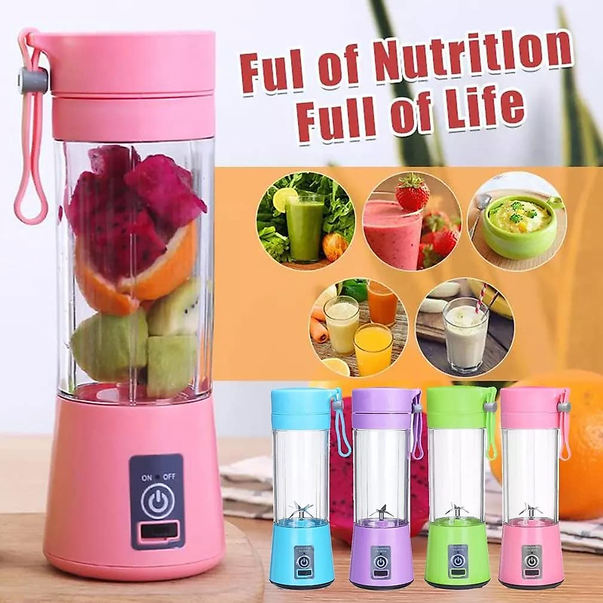 TITANFINITY Portable and Rechargeable Battery Juice Blender, Personal Size Blenders with USB Rechargeable, Mini Juicer Smoothie Blender Travel Size 380ML, Personal Blender for Shakes and Smoothies