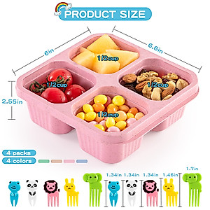 T TRIPLOG Bento Snack Boxes, Reusable 4 Compartments Food Containers for School, Work and Travel, Stackable Set of 4