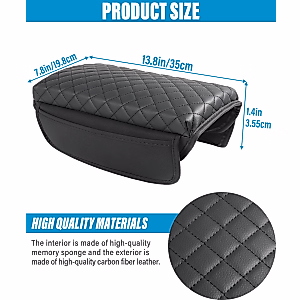 Qziulr Zlirfy Carbon Fiber Leather Armrest Cover for Car,Auto Center Console Pad with Organizer Pockets,Car Armrest Cover,Car Accessories Car Armrest Cushion,Armrest Box Protector(Black)