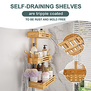 Nuvograin Bamboo Shower Caddy, Bathroom Caddy Hanging, 3 level Bathroom Shower Organizer, Caddy over Shower Head, Hanging Shower Caddy