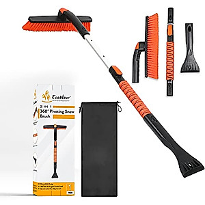 EcoNour 36″ 3 in 1 Extendable Snow Brush and Ice Scraper for Car Windshield | Telescoping 360° Snow Brush Pivoting Head | Window Ice Scraper for Snow Removal for Car, SUV, Truck Winter Car Accessories