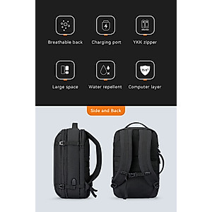 Laptop Backpack, 15.6" Work Backpack Travel Backpack Waterproof with USB Charging Port, 15.6" Laptop Business Backpack, 25L Men's Women's Travel Gift, Black