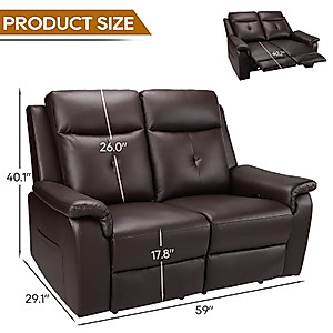 B BAIJIAWEI PU Leather Reclining Sofa - Manual Double Recliner Loveseat with Massage & Heating - 2-Seater Home Theater Seating for Living Room, Reading Room, Bedroom (Brown)