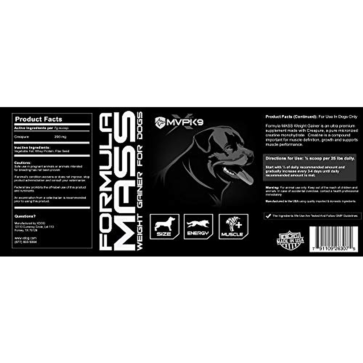 MVP K9 Formula Mass Weight Gainer for Dogs - Helps Promote Healthy Weight Gain, Size and Muscle in Dogs - Great for Skinny, Underweight, Picky Eaters. All Breed Formula, Made in USA (45 Servings)