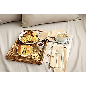 Rattan Decorative Tray 15x7.5inches - Coffee Table/ Ottoman Tray - Vanity Tray - Fruit Basket - Serving Tray