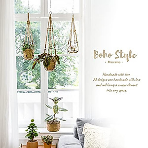 Mkono 3 Pack Macrame Plant Hangers Indoor Different Size Hanging Planter Basket Flower Pot Holder with Beads No Tassels 35"/29"/23", Medium, Brown