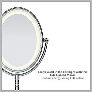 Conair Lighted Makeup Mirror, LED Vanity Mirror, 1X/7X Magnifying Mirror, Double Sided, Battery Operated in Polished Chrome