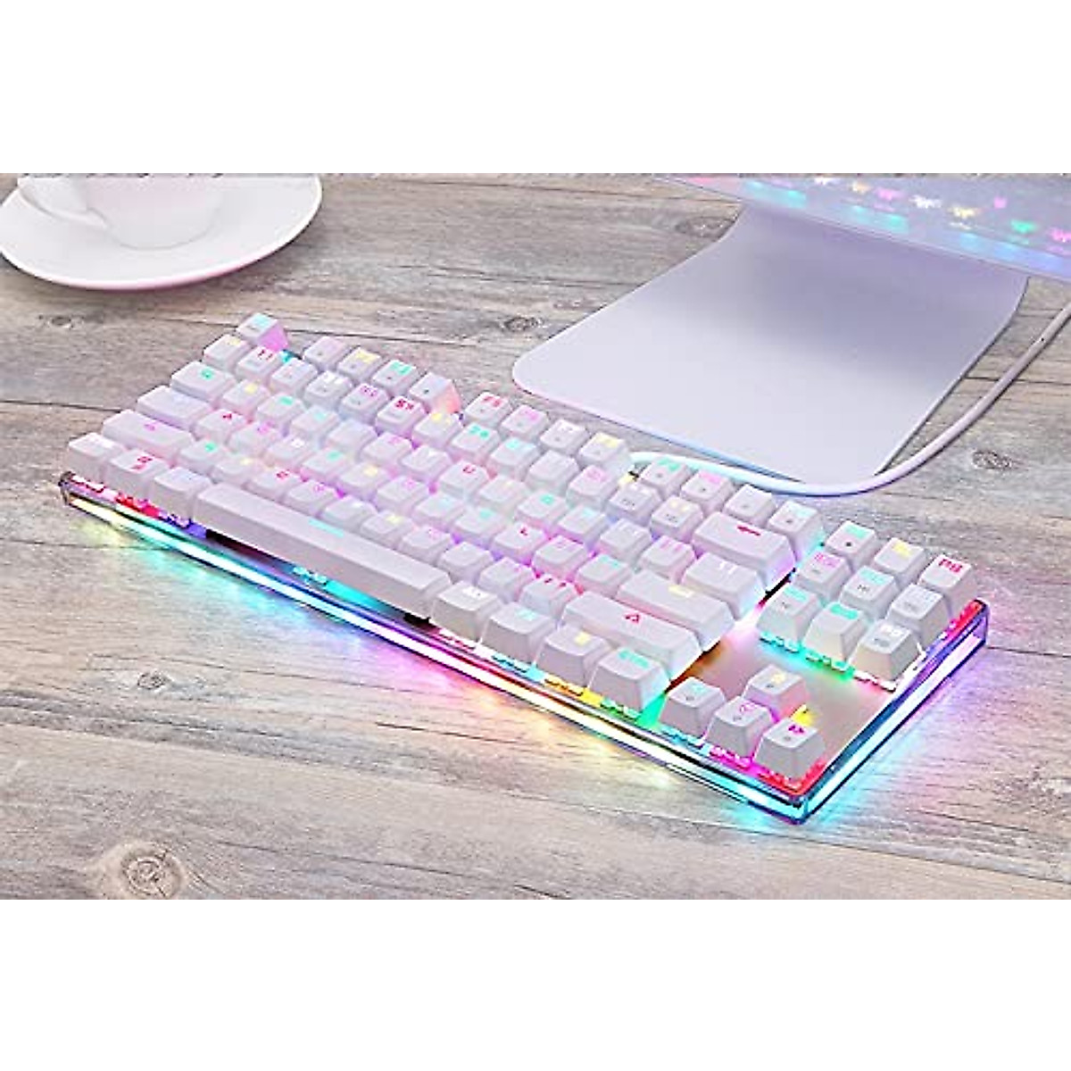 QHH Mechanical Gaming Keyboard RGB LED Rainbow Backlit Wired Keyboard with Red Switches for PC/Gamer, Typist