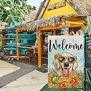 CROWNED BEAUTY Summer Dog Golden Retriever Garden Flag 12x18 Inch Double Sided Welcome Outside Small Yard Flag