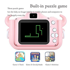 SLSFJLKJ Kids Camera with Silicone Case, Video Camera for Children with Fun Games, Kids Digital Camera with Special Effects, Rechargeable Battery, Ideal for Boys and Girls (Pink Cow Bare Metal)