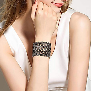 EVER FAITH Women's Rhinestone Crystal Art Deco Love Knot Wide Stretch Bridal Bracelet Black Black-Tone