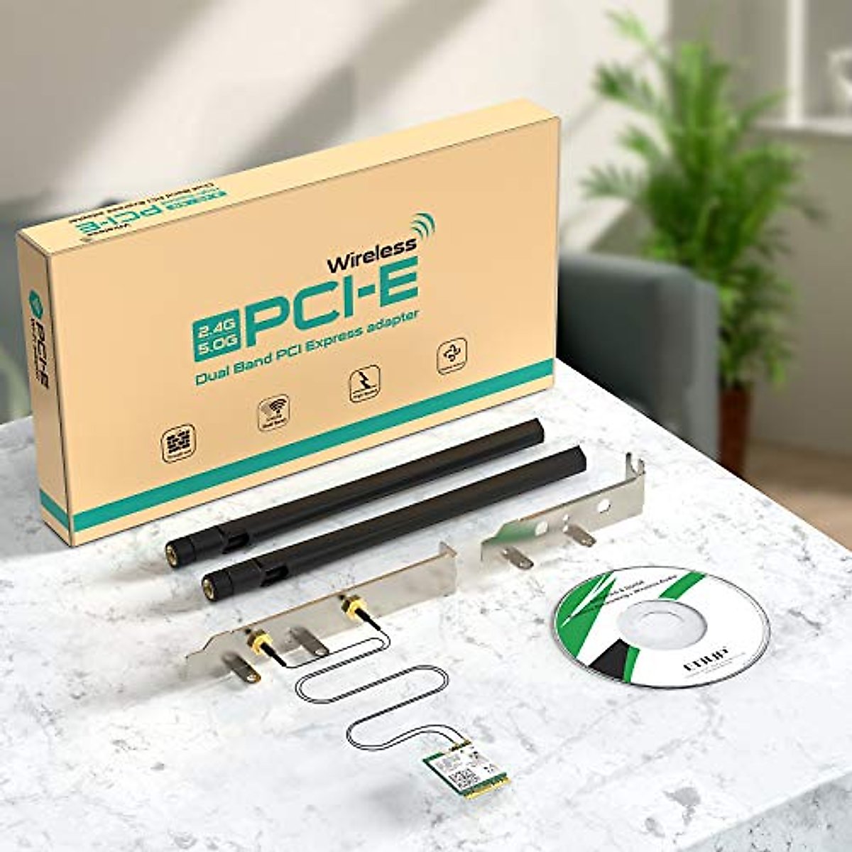 AX210 WiFi 6E Desktop Kit, Expand to Tri-Band 6GHz/5GHz/2.4GHz M.2 NGFF Wireless Bluetooth 5.2 Card Support Windows 10 11, 64 bit Desktop PC, Includes Ipex Cable, 5dBi Antennas and Brackets