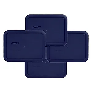 Pyrex Bundle - 4 Items: 7210-PC 3-Cup Blue Plastic Food Storage Lids