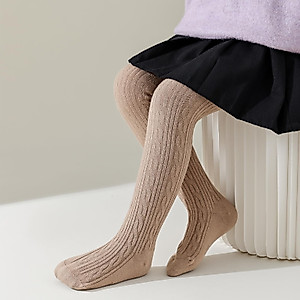 JORMATT 3 Pack Baby Tight for Girls Seamless Soft Thick Cotton Cable Knit Leggings Stockings Newborn Infant Toddler Tights Pantyhose 2-4 Years