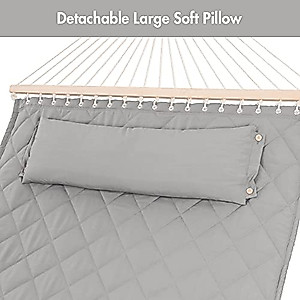 ANOW Heavy Duty Hammock with Spreader Bars and Detachable Pillow, 2 Person Hammock for Outdoors Indoors, 450 LBS Weight Capacity, Light Gray