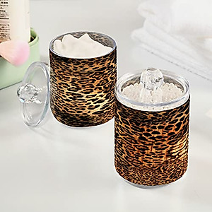 Kigai Beautiful Leopard Print Qtip Holder Dispenser with Lids 2PCS -Bathroom Storage Organizer Set, Clear Apothecary Jars Food Storage Containers, for Tea, Coffee, Cotton Ball, Floss