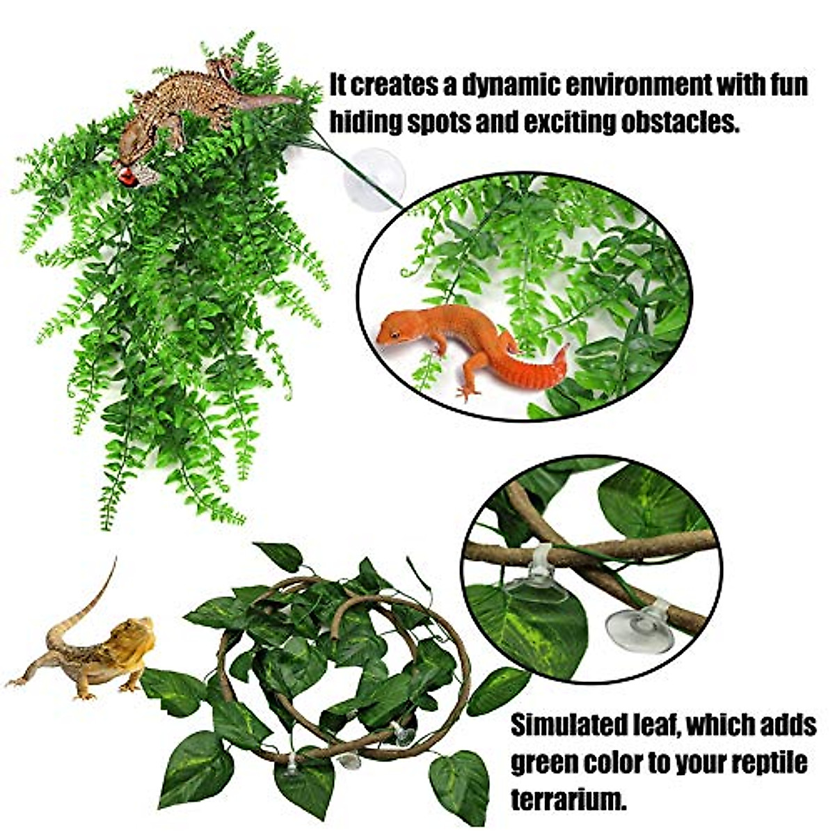 kathson Lizard Coco Den with Ladder, Bearded Dragon Tank Accessories Gecko Coconut Husk Hut with Jungle Climber Vines with Suction Cups Habitat Décor