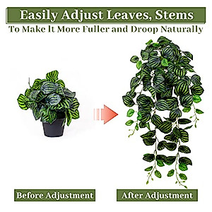 LOYWREE 28.7 Inch Faux Peperomia Watermelon Artificial Plants - Realistic Faux Plants in Pot for Indoor Outdoor Home Office Decor - Perfect Housewarming Gift