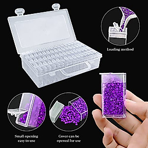 MESTOP 5D Diamond Painting Storage Containers Diamond Art Accessories Beads Storage Box with Funnel Plate 140pcs Label Stickers for Seeds DIY Art Crafts (64 Grids)