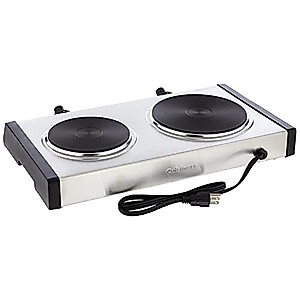 Cuisinart Cast-Iron Double Burner, 11.5"(L) x 19.5"(W) x 2.5"(H), Silver (Renewed)