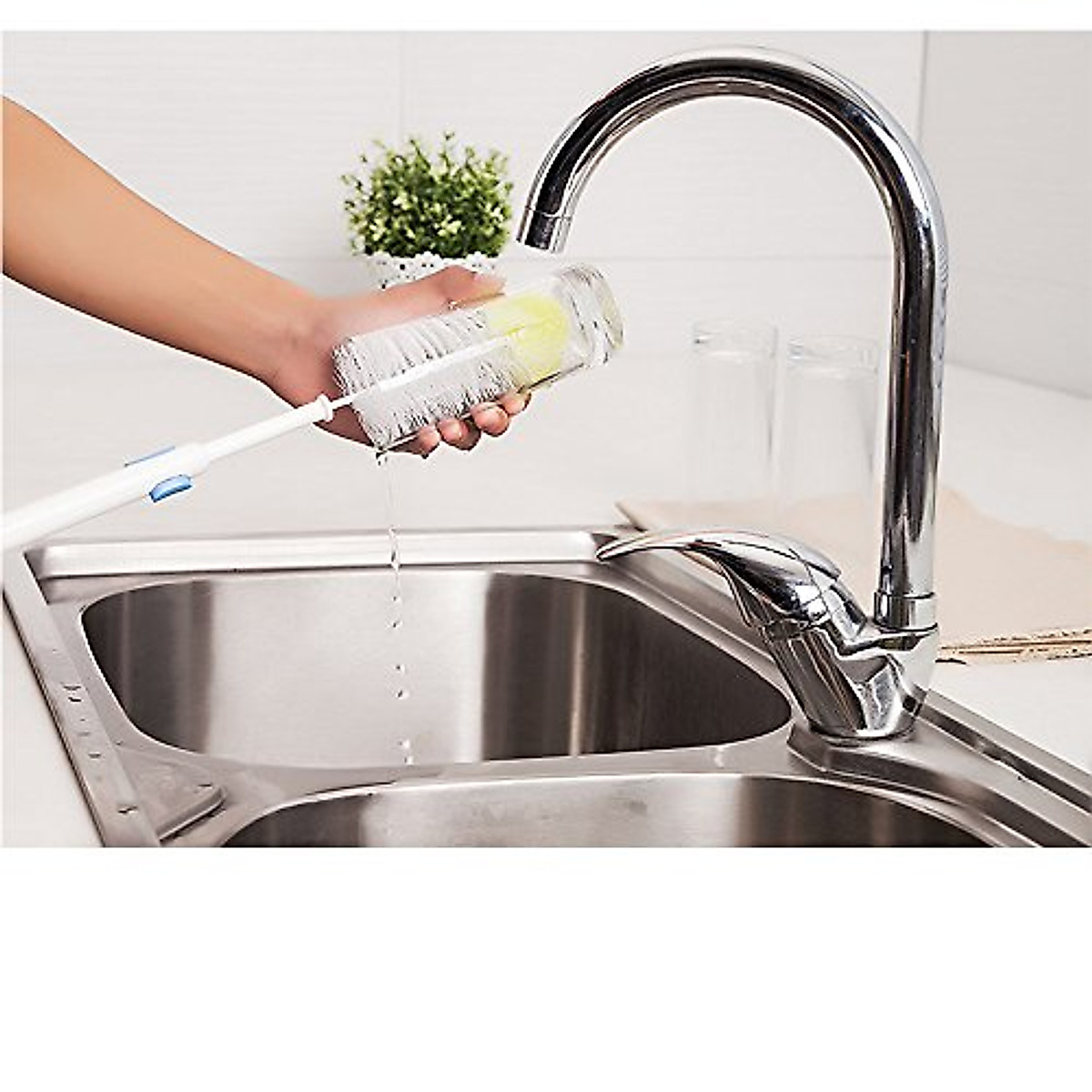 2 Pack Long Bottle Cleaning Brush for Long and Narrow Neck Beer, Wine, Kombucha, Baby Bottles,Nalgene, Pitcher, Carafe, Glass Jars, Brewing Bottle Cleaner,Easy to Clean Corner,18.5 inch Adjustable