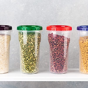 [48 Oz - Purple - 4 Pk] Large Deli Food Storage Screw And Seal Containers 48 Oz Stackable Reusable Mirowave Dishwasher Safe Quality Plastic Twist Cap Canisters 4 Pack