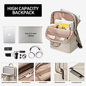 GOLF SUPAGS Travel Laptop Backpack for Women Anti Theft Slim Durable College Bookbag Business Computer Bag Fit 13.3 Inch Notebook (Apricot, 13.3 Inch)