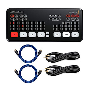 Blackmagic Design ATEM Mini Pro ISO Bundle with 2 x Nylon-Braided 4K HDMI Cables and 2 x Slim 3.5mm Male to Male Stereo Aux Cable (5 Items)