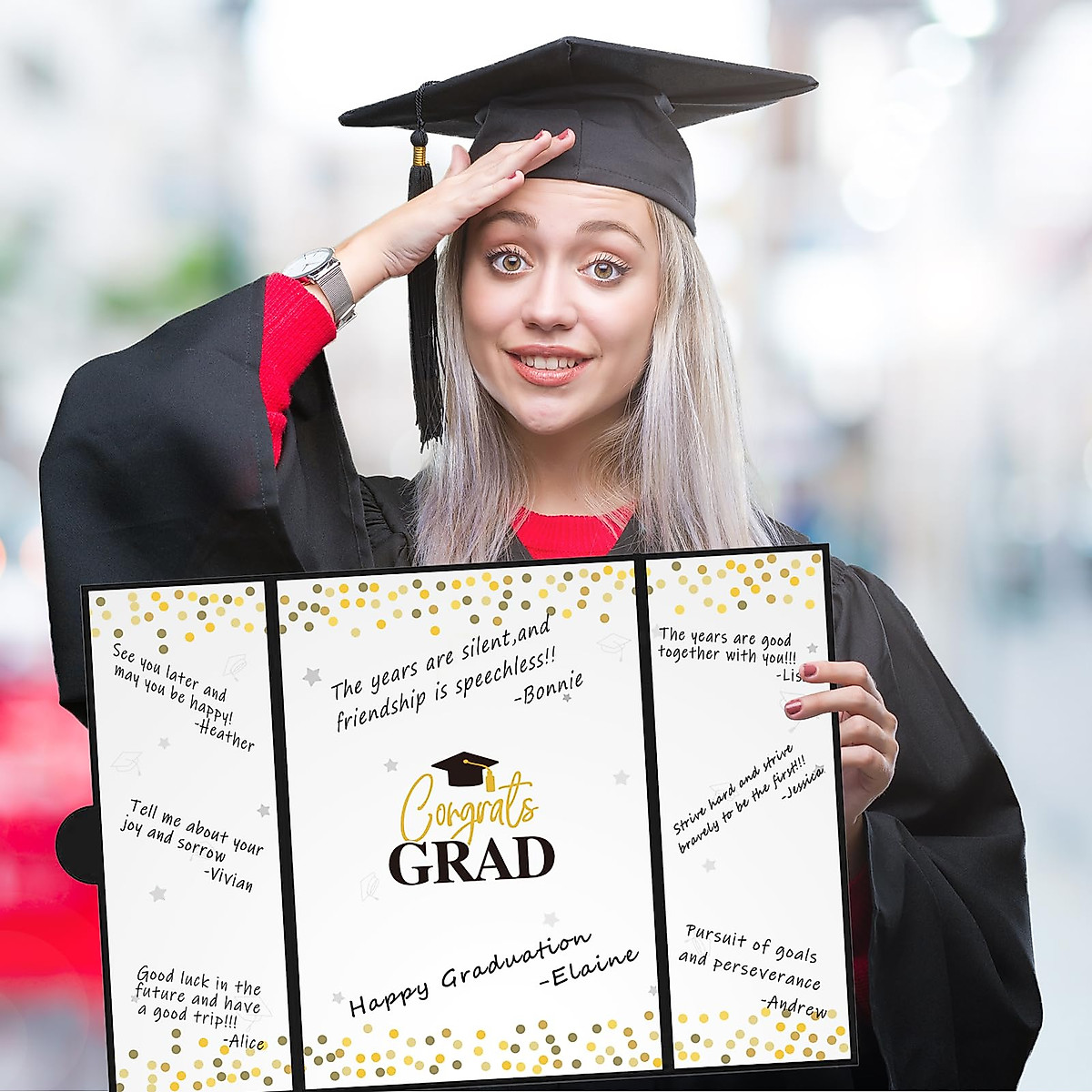 Vlipoeasn 2024 Graduation Guest Book Alternative Signature Congrats Certificate Black Gold Class of 2024 Graduation Party Supplies Guest Book for College High School Unique Graduation Gift for Friends