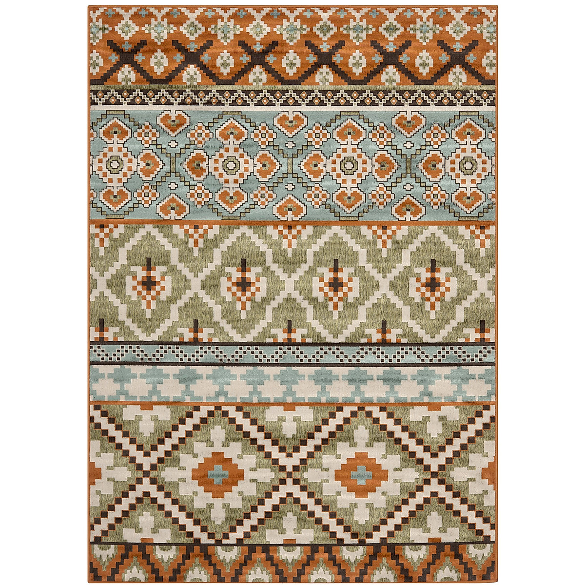 SAFAVIEH Veranda Collection Area Rug - 6'7" x 9'6", Green & Terracotta, Boho Design, Non-Shedding & Easy Care, Indoor/Outdoor & Washable-Ideal for Patio, Backyard, Mudroom (VER097-0745)