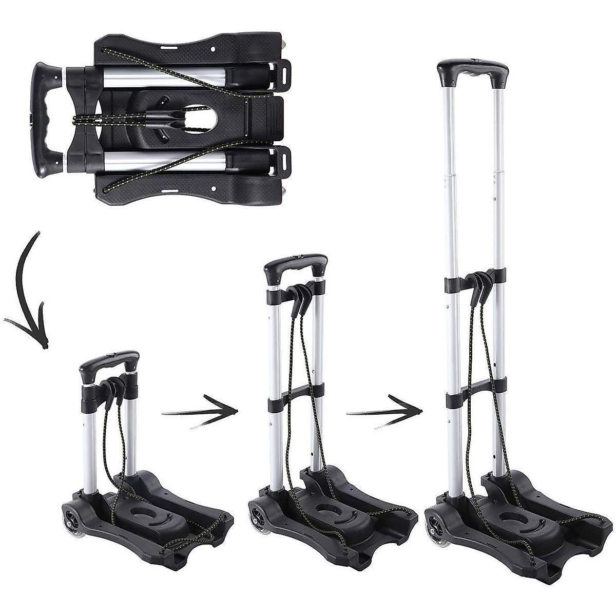 Wawxmo Aluminum Folding Hand Trucks Portable Luggage Cart with Wheels Lightweight Travel Hand Truck/Heavy Duty Moving Dolly (80LB)