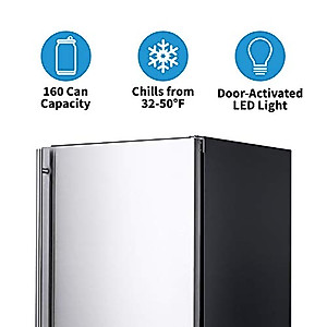 NewAir 24" Built-in 160 Can Outdoor Beverage Fridge in Weatherproof Stainless Steel with Auto-Closing Door and Easy Glide Casters. New Air Mini Fridge, Built-In or Freestanding Outdoor Fridge
