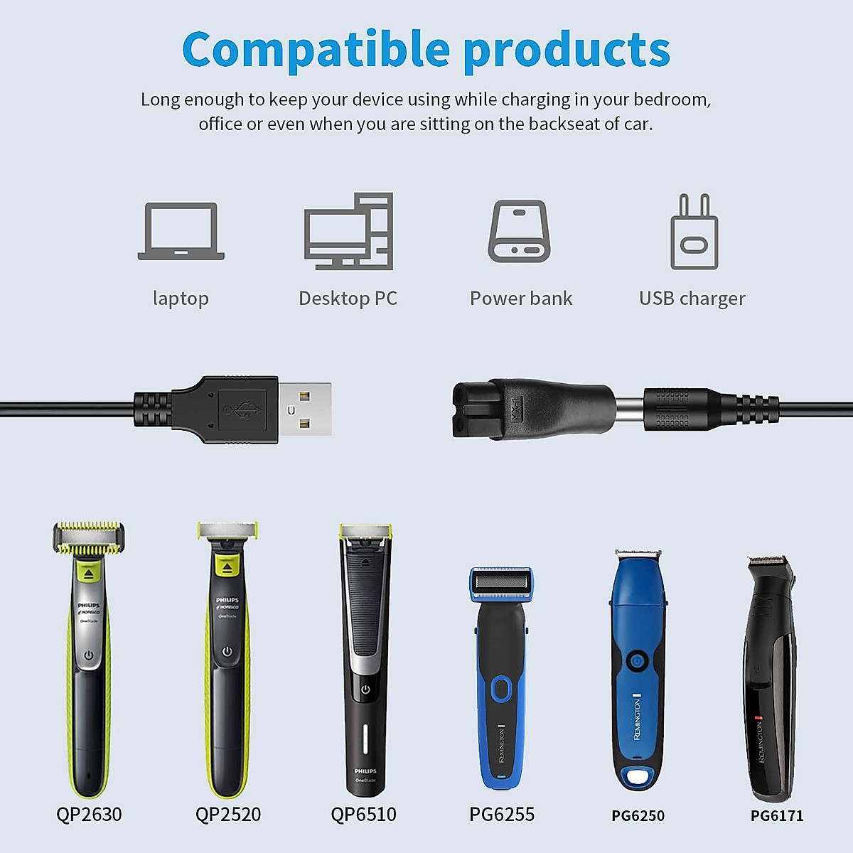 Czepa Power 5V USB Charger Cord Replacement Adapter Compatible with a Various Types of HQ8505 Philips Norelco Shavers, Electric Razor, SURKER Clippers and Others 5521 Adapter Charging Line