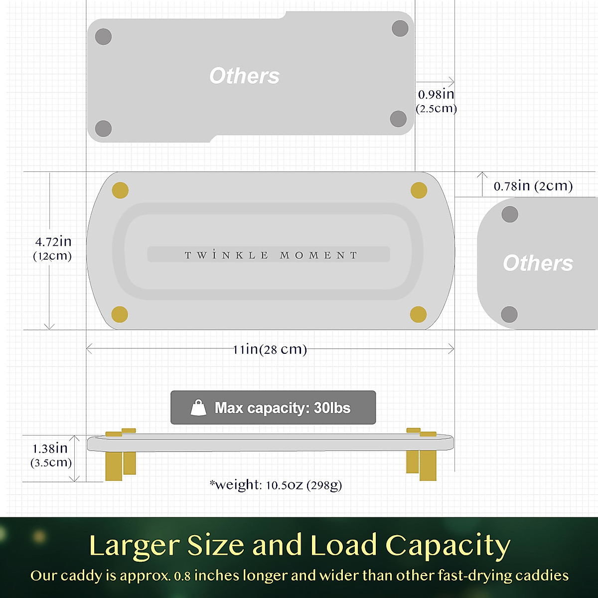 TWINKLE MOMENT 2PCS Instant Dry Sink Caddy Organizer, Fast Drying Sponge and Soap Dispenser Holder for Kitchen and Bathroom Countertop, Stainless Steel Feet, and Non Slip Bottom Pure White