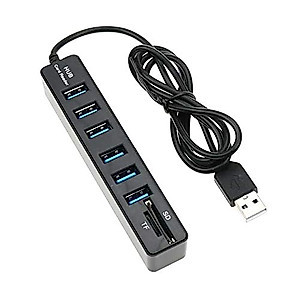 Lysee Data Cables - YuXi USB Hub 2.0 Multi USB 2.0 Hub USB Splitter High Speed 6 Ports Hab TF SD Card Reader All in One for PC Computer Accessories - (Color: Black)