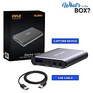 PyleUsa Capture Card - Full HD 1080p 4K HDMI-to-USB Audio-Video Via DSLR Camcorder Action Cam, Ultra Low Latency, Record to Computer for Gaming, Streaming, Conference or Live Broadcasting - PLINK1