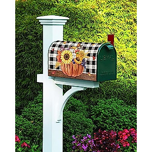 Pumpkin Buffalo Plaid Mailbox Cover Magnetic Thanksgiving Pumpkin with Sunflowers Black Plaid Post Box Cover Waterproof Mailbox Wraps for Farmhouse Outdoor Garden Home Decor Standard Size 21 X 18in