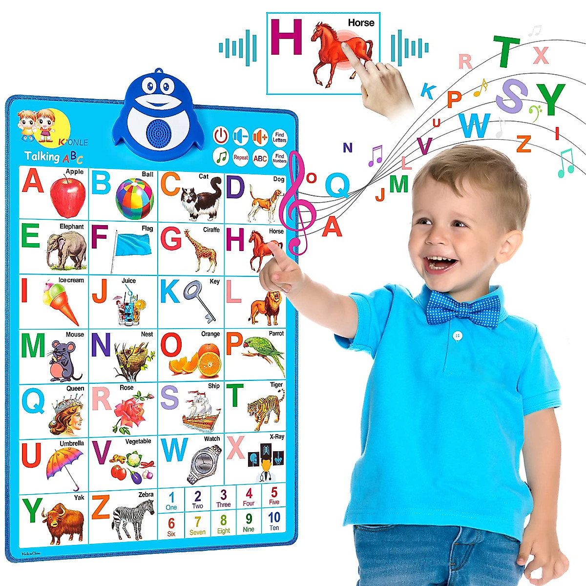 Lefree Electronic Interactive Alphabet Wall Chart, Preschool Learning Toys, ABC & Numbers & Music Talking Poster, Toddler Christmas Gifts (Alphabet-Blue)