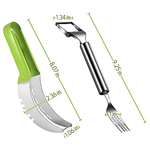 𝟑+𝟏 𝐏𝐂𝐒 Watermelon Cutter Slicer Tool Set, Stainless Steel, 2-in-1 Watermelon Fork Sicer Cut Watermelon into Cubes Knife (Updated Wide Cutter (1.34 ins))