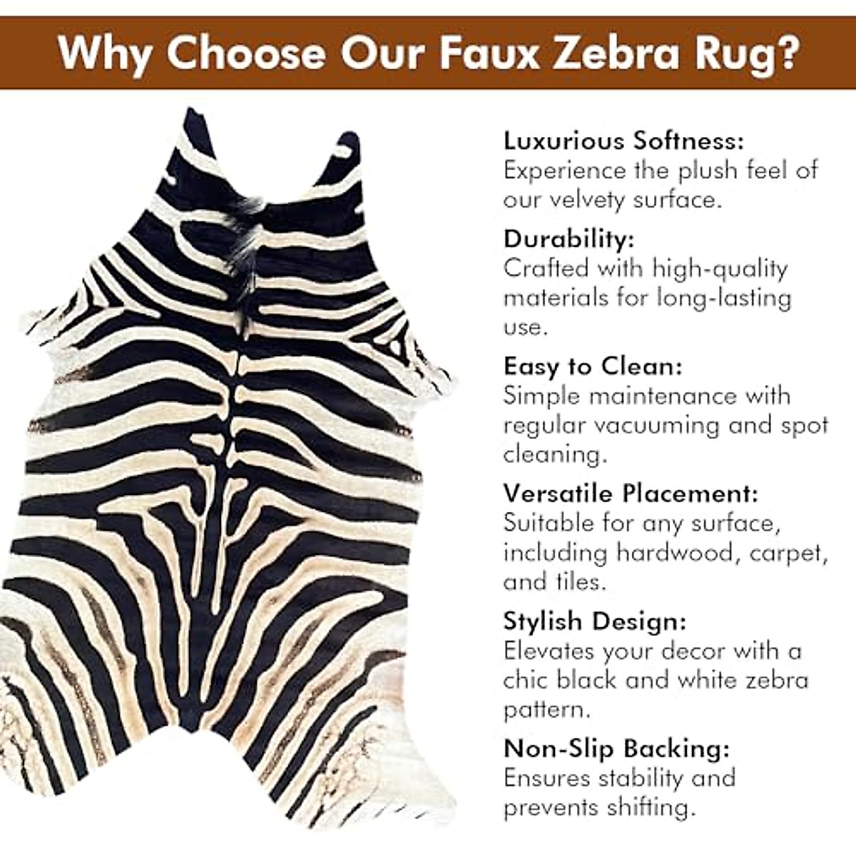 Tumbleweed Velvet Black, Ivory & Beige Synthetic Zebra Rug - Luxurious Zebra Print Rug Available in Multiple Sizes for Versatile Decor - Large 6' x 8'