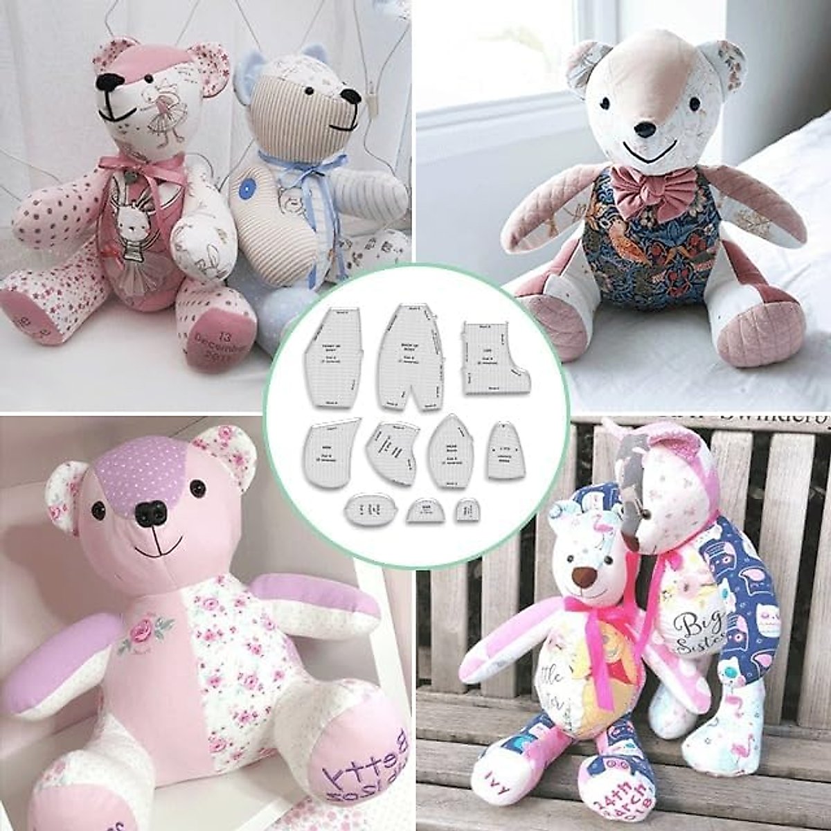 Memory Bear Template Ruler Set,10 PCS Memory Bear Template Ruler Set Acrylic Quilting Template Cutting Set for Sewing Bear Pattern Template Home Sewing Art Craft（10inch-Without an Instruction Manual）