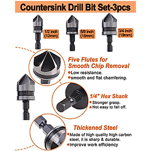 WENHUALI 29-Pack Woodworking Chamfer Drilling Tools, 6 Countersink Drill Bits, 7 Counter Sinker Drill Bit, 8 Wood Plug Cutter, 3 Step Drill Bits and 3 Countersink Drill Bit with 1pcs Center Punch.