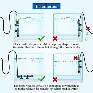 Hitop 50W/100W/300W Adjustable Aquarium Heater, Submersible Glass Water Heater for 5 – 70 Gallon Fish Tank (50W for 5-15 Gallon)